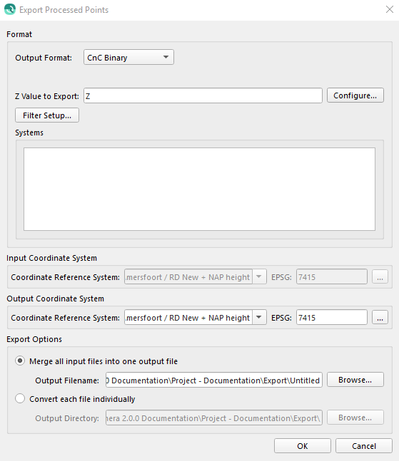Qimera Export Processed Points Dialog